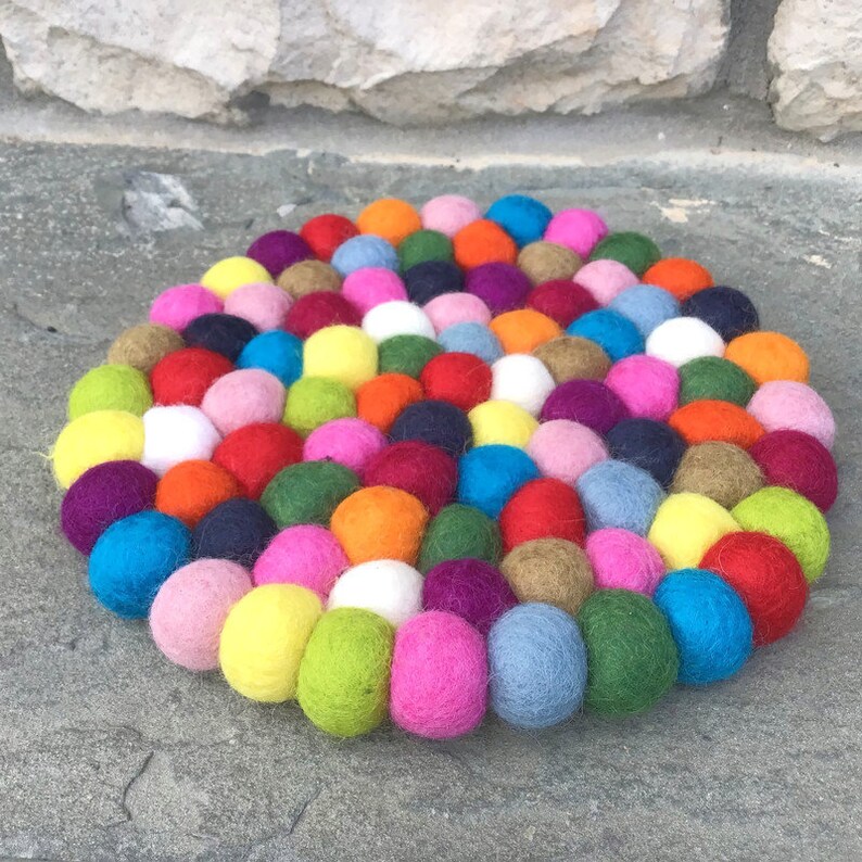Felt Ball Trivet, Dining Wool Pom Pom Mini Mat, Pad Trivet, Kitchen Pot ...