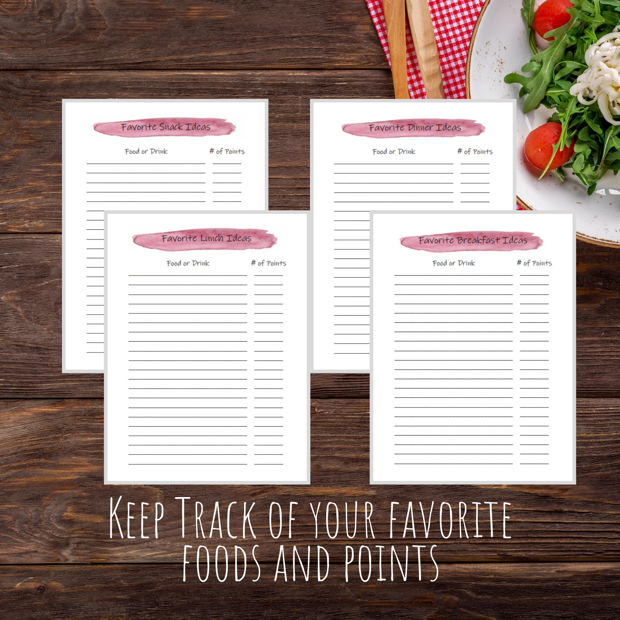 Pink Watercolor Meal Planner, Weight Watchers Planner, Recipe Tracker ...