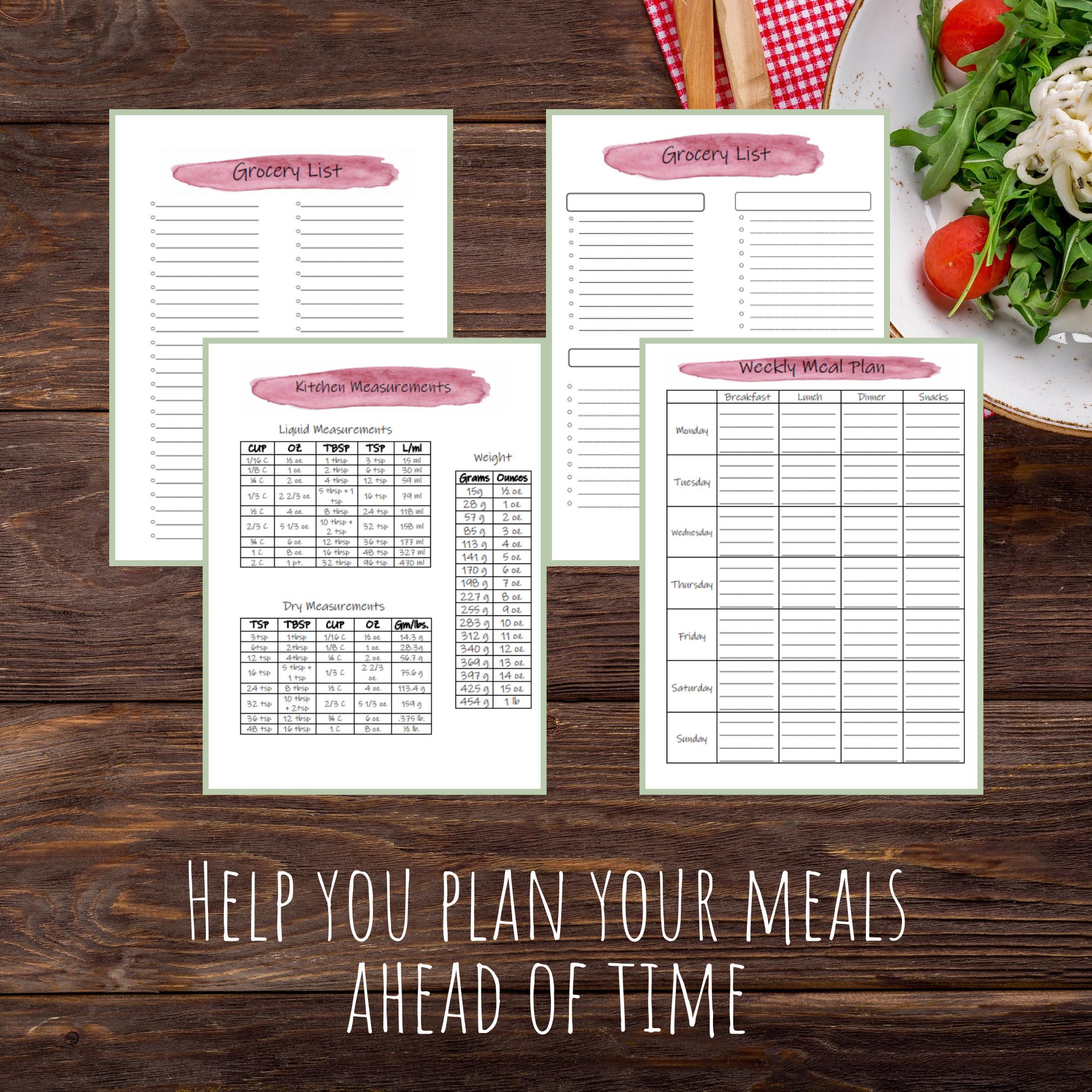 Pink Watercolor Meal Planner, Weight Watchers Planner, Recipe Tracker ...
