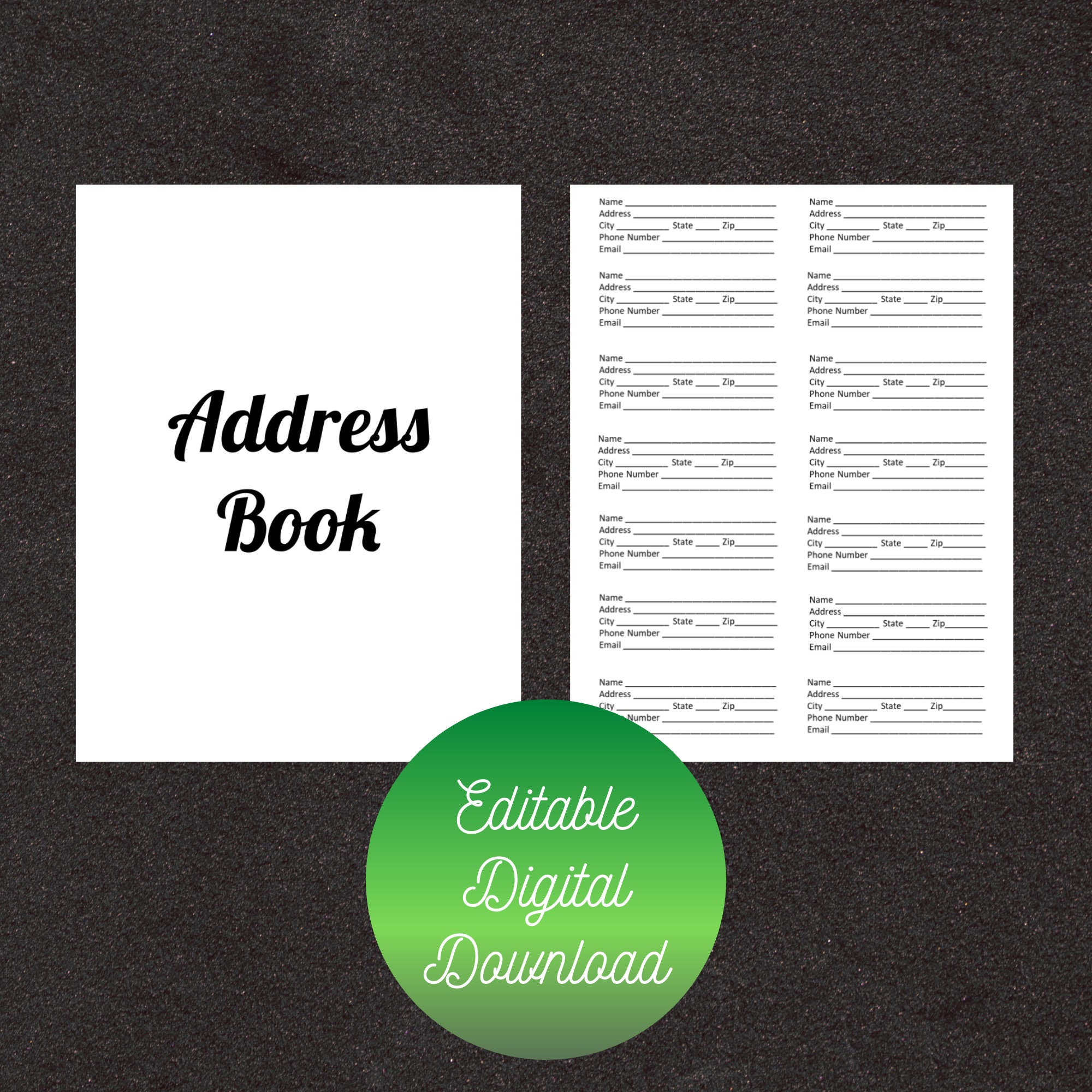 Address Book Template, Plain, Printable, Editable, Digital Download ...