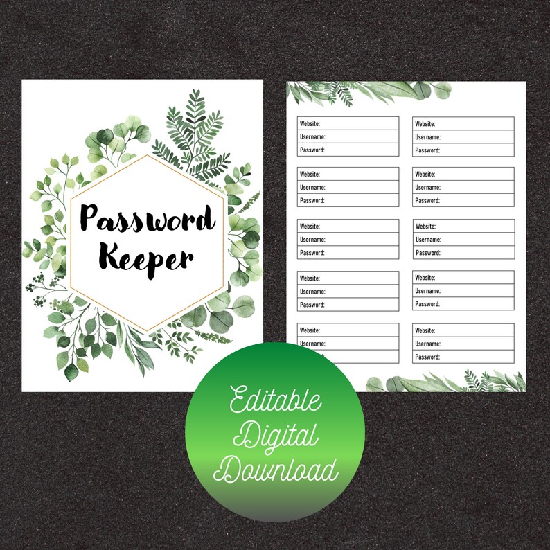 Password Keeper Printable, Password Tracker, Template, Greenery ...