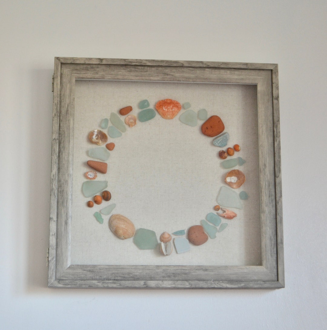 Aqua and Russet Beachcombed Artwork / Aqua and Russet Beachcombed Shell ...