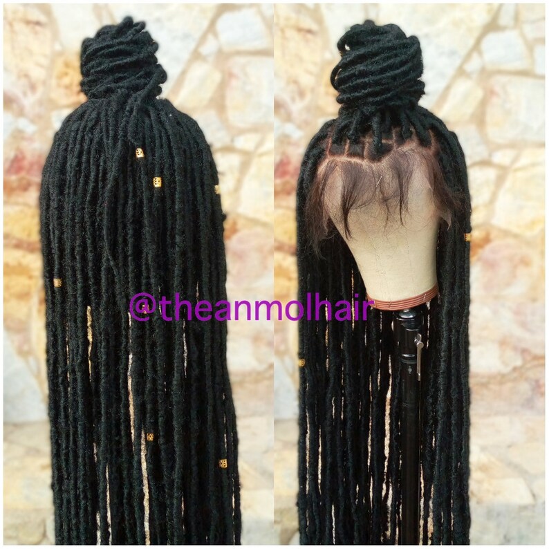 Full Lace Long Faux Locs Wig 45inchesmedium Texture Full Etsy
