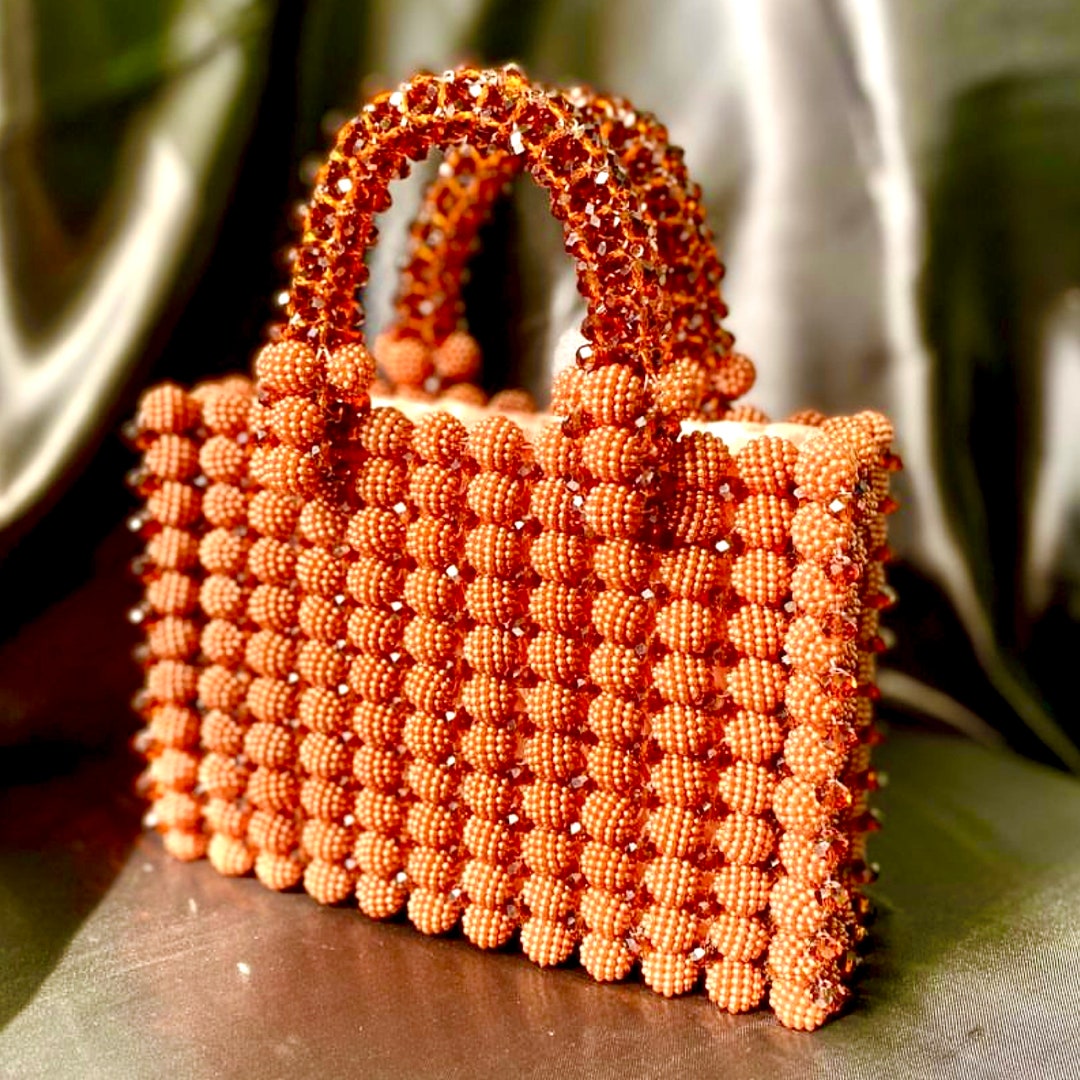 Dark Orange Clutch Bag,pearl Beaded Bag, Pearl Clutch Bag, Handmade ...