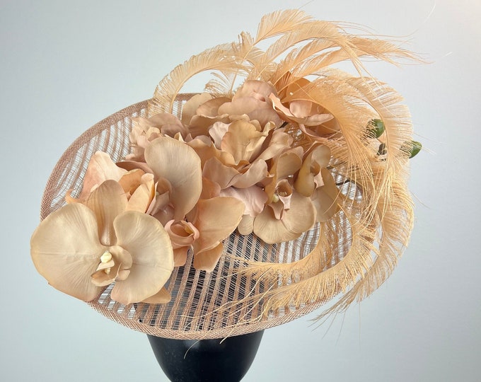 Tan Orchid Fascinator on Tan Woven Base "adelisa" - Etsy