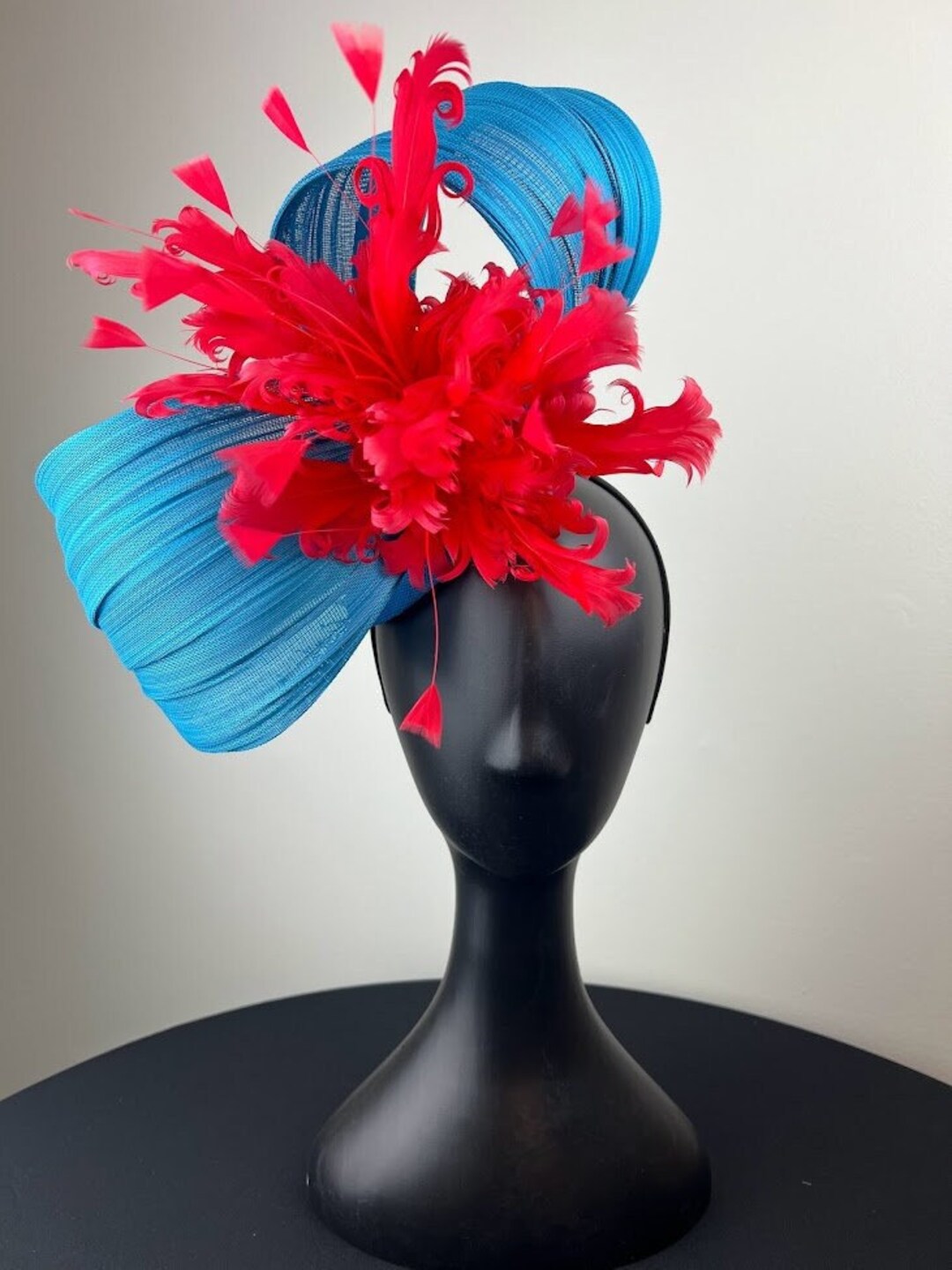 Blue Fascinator With Poppy Red Feathers jaida - Etsy