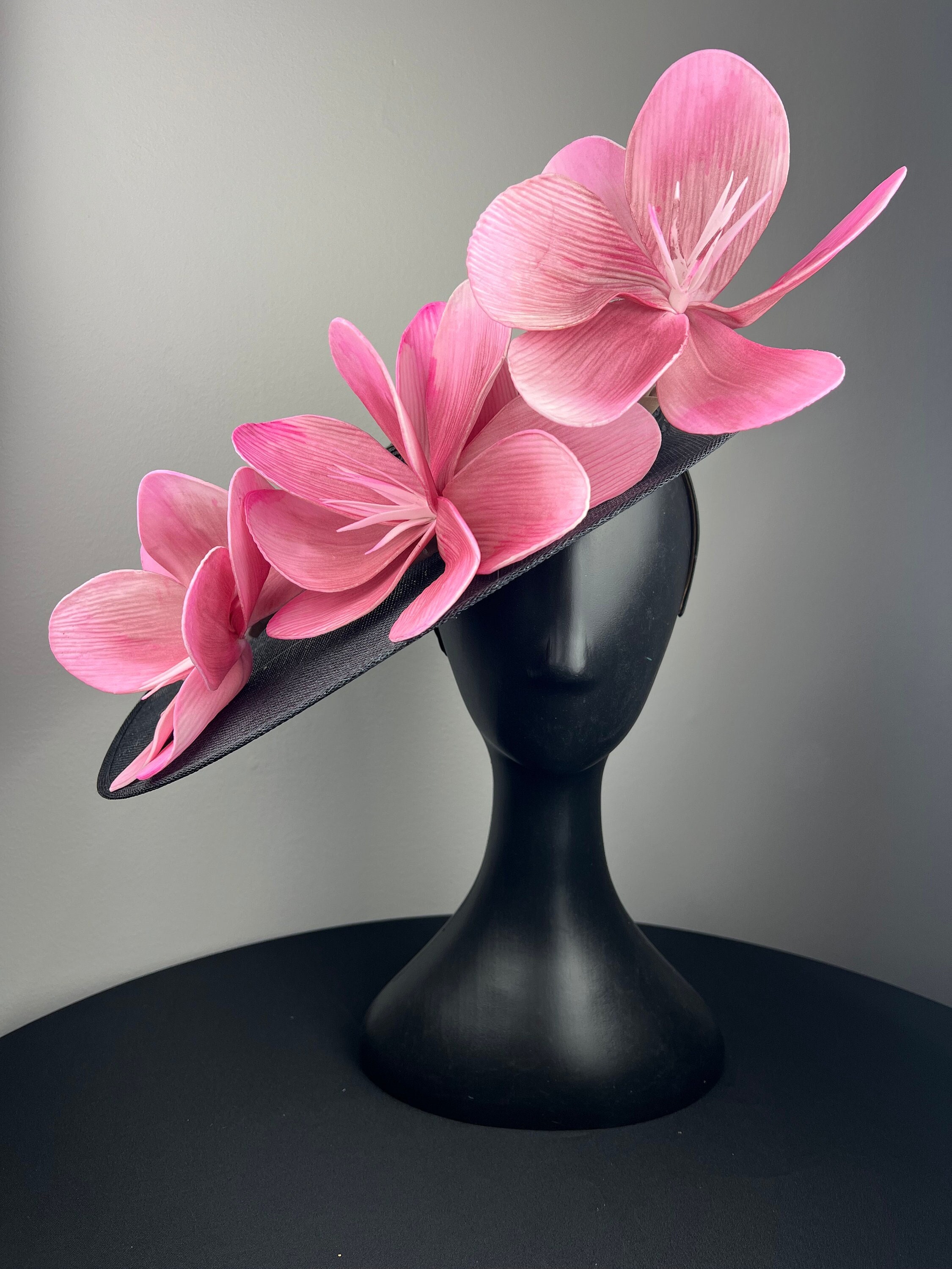 Large Oval Black Fascinator With Pink Magnolias aino - Etsy