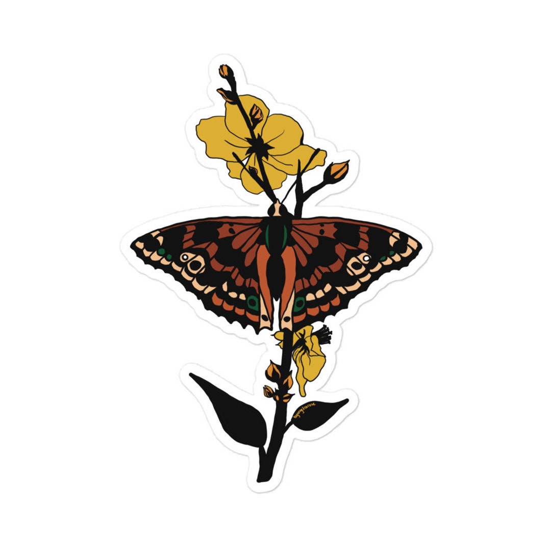 Botanical Butterfly Sticker, Botanical Adhesive, Butterfly Seal, Flower ...