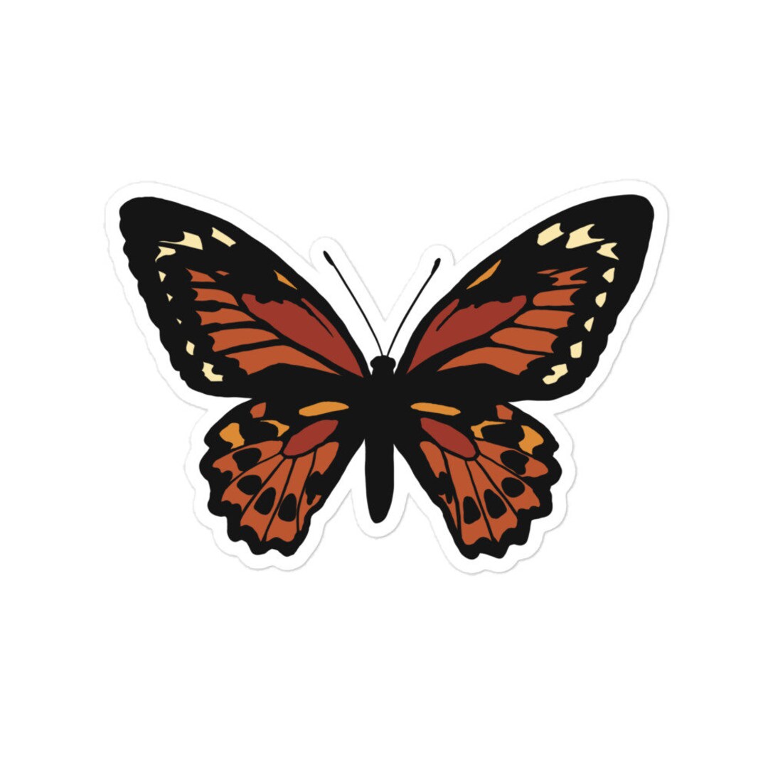 Red Butterfly Sticker, Botanical Adhesive, Butterfly Seal, Flower ...
