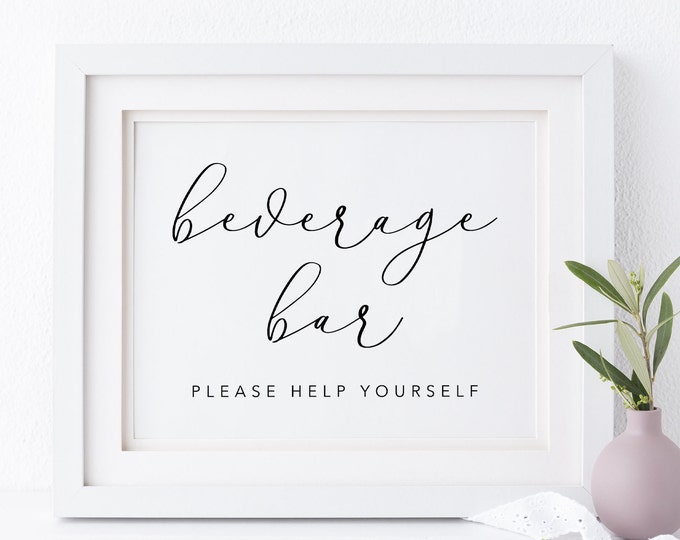 Beverage Bar Please Help Yourself. Wedding Drink Sign. Open Bar Sign ...
