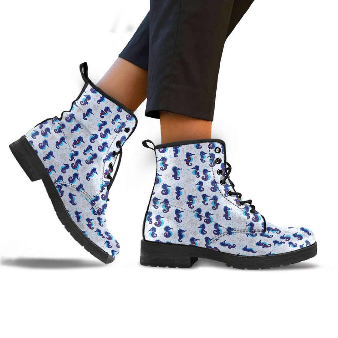 Seahorse Combat Boots Seahorse Pattern Booties Winter Boots Seahorse ...