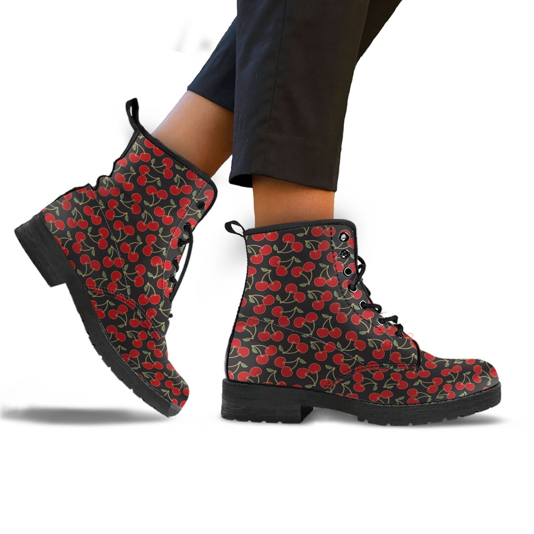 Cherry Combat Boots Cherry Pattern Booties Winter Boots - Etsy