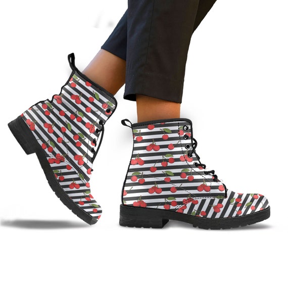 Cherry Combat Boots Cherry Pattern Booties Winter Boots - Etsy