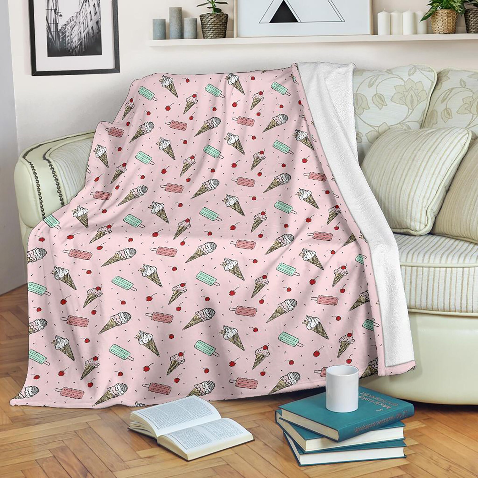 Cute Ice Cream Blanket Ice Cream Pattern Throw Ice Cream | Etsy