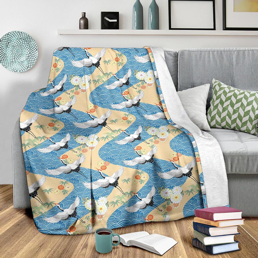 Cute Japanese Crane Blanket Crane Pattern Throw Crane - Etsy