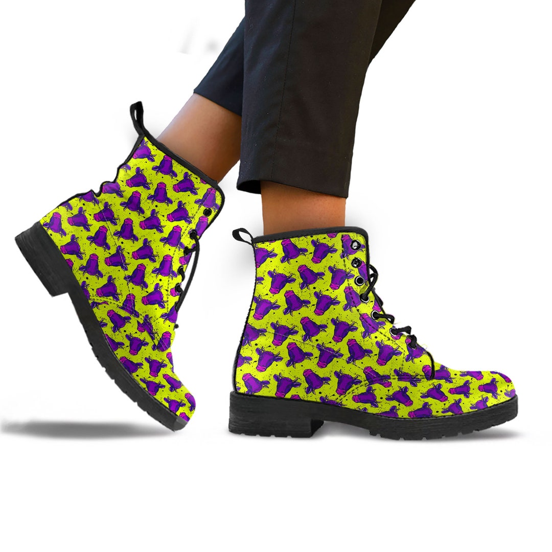 Cow Combat Boots Cow Pattern Booties Winter Boots Cow - Etsy
