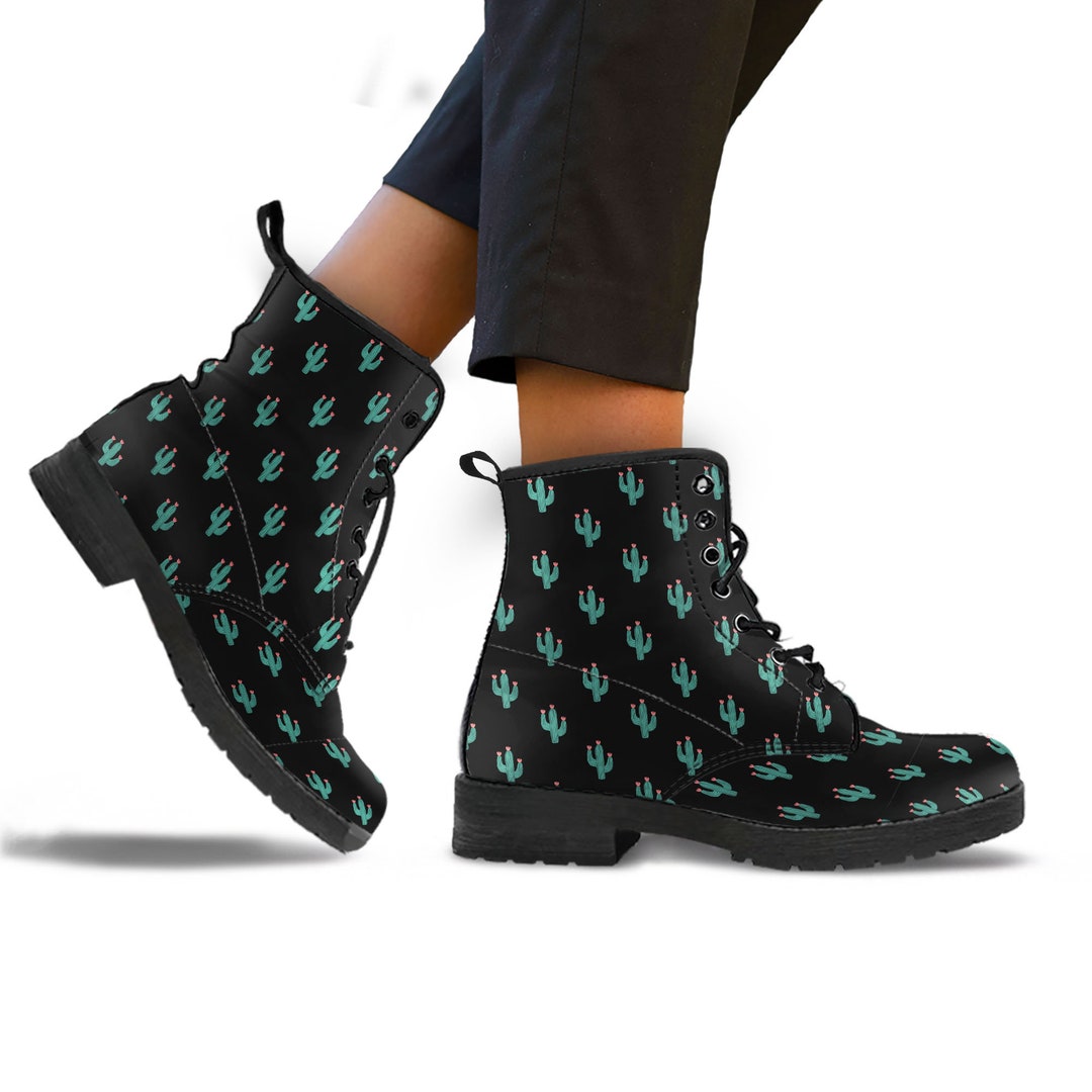 Cactus Combat Boots Cactus Pattern Booties Winter Boots - Etsy