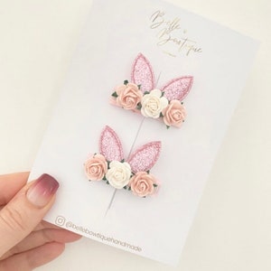 Bunny Rabbit Ears Hair Clip | Pink Clip | Rabbit Ear Flower Clips ...