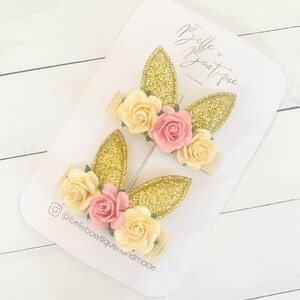 Bunny Rabbit Ears Hair Clip | Pink Clip | Rabbit Ear Flower Clips ...