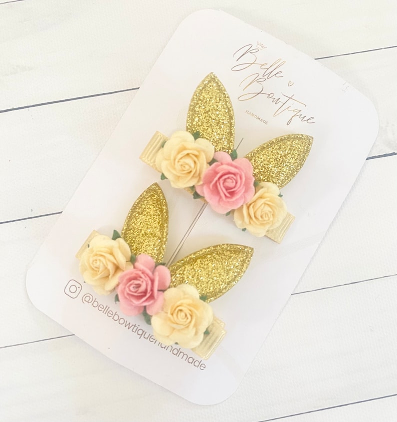 Bunny Rabbit Ears Hair Clip | Pink Clip | Rabbit Ear Flower Clips ...