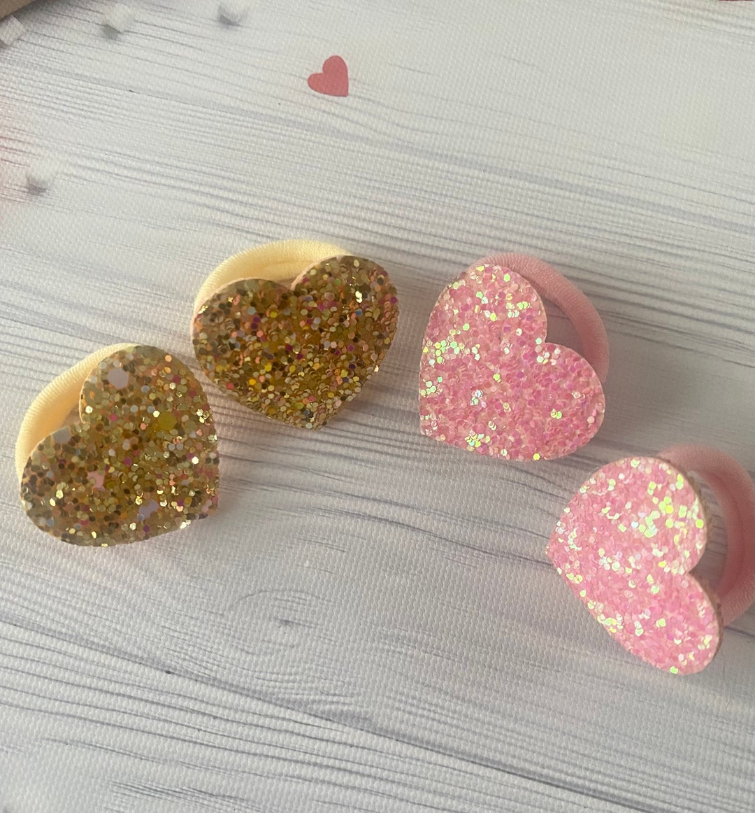 Pair of Valentines Heart Hair Bobbles - Glitter Hearts Accesory ...