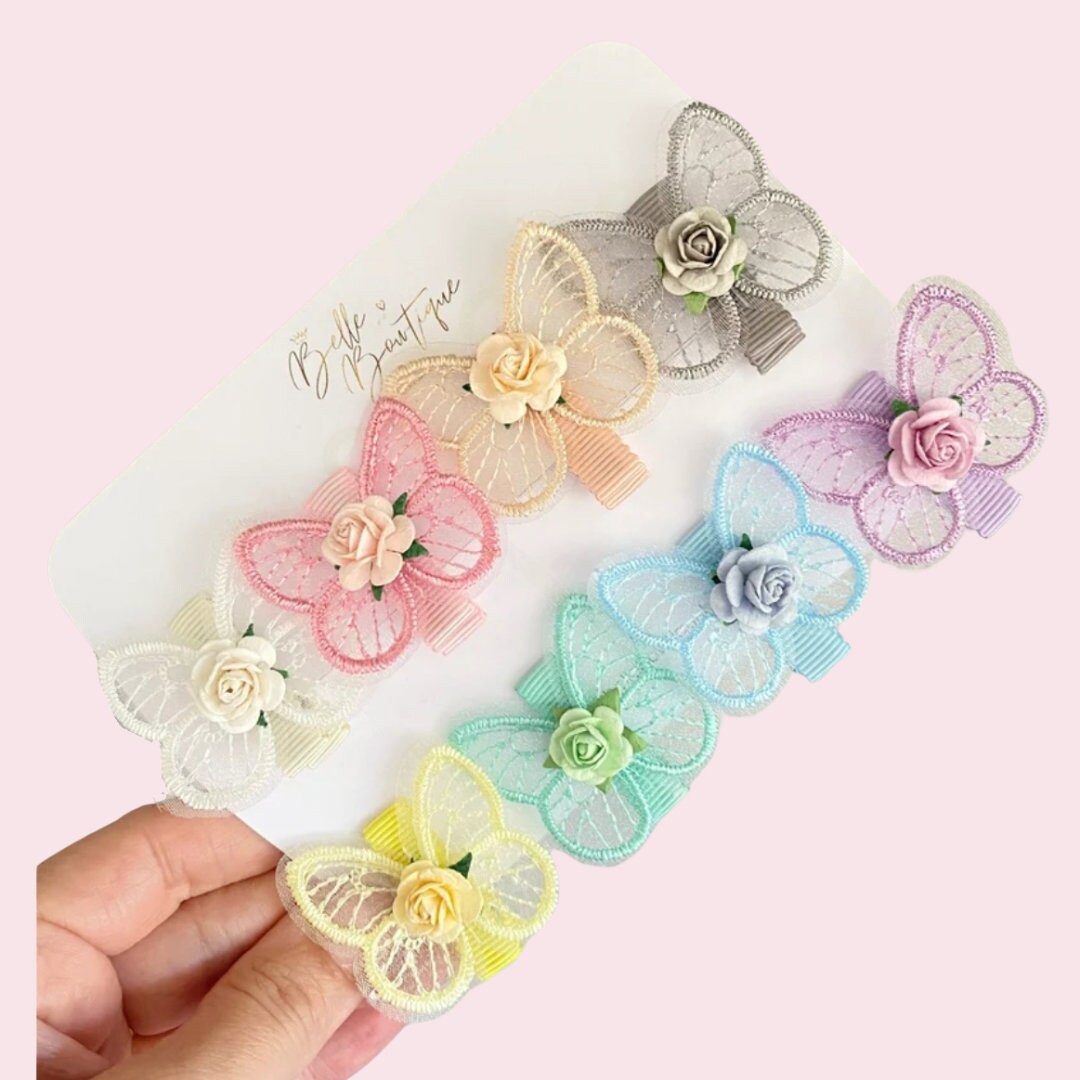 Butterfly Ribbon Lined Baby Fringe Clips Small Soft Clips Mini Clips ...