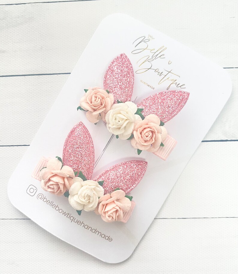Bunny Rabbit Ears Hair Clip Pink Clip Rabbit Ear Flower - Etsy UK