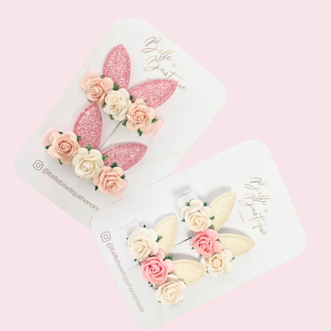 Bunny Rabbit Ears Hair Clip Pink Clip Rabbit Ear Flower Clips Fringe ...