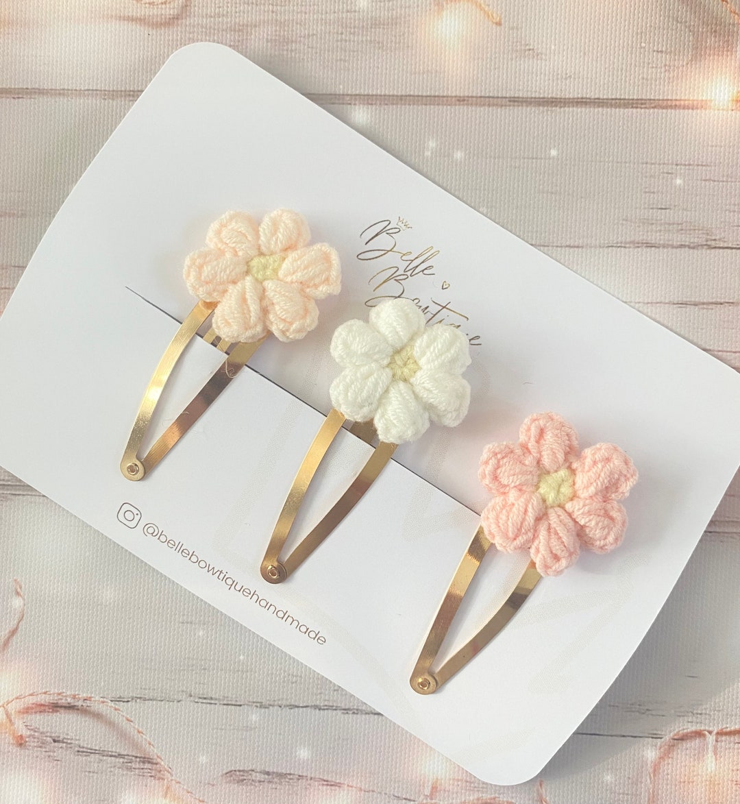 Pink Flower Snap Hair Clips Pigtail Snap Clips Piggy Bow Fringe Clips ...