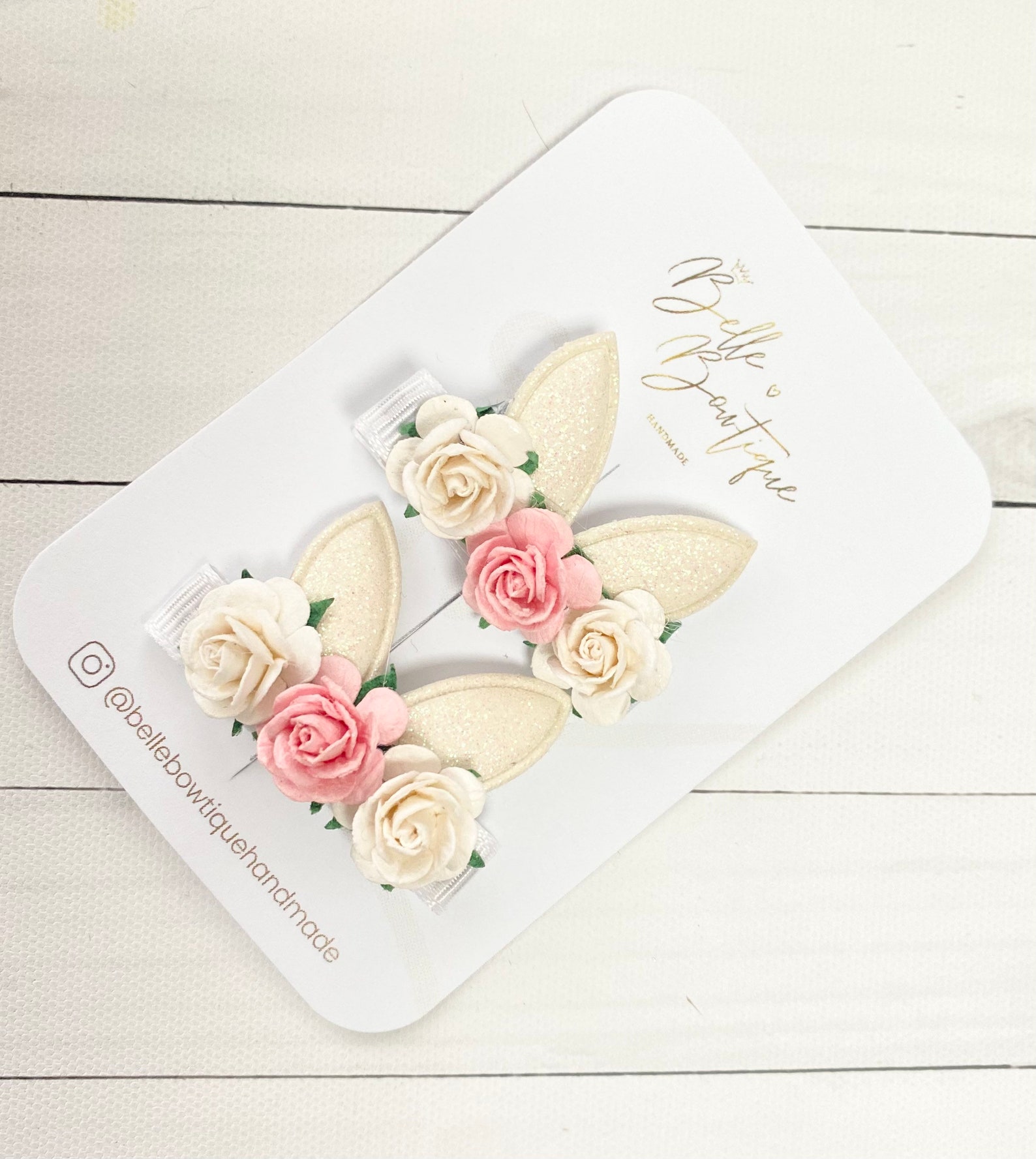 Bunny Rabbit Ears Hair Clip | Pink Clip | Rabbit Ear Flower Clips ...