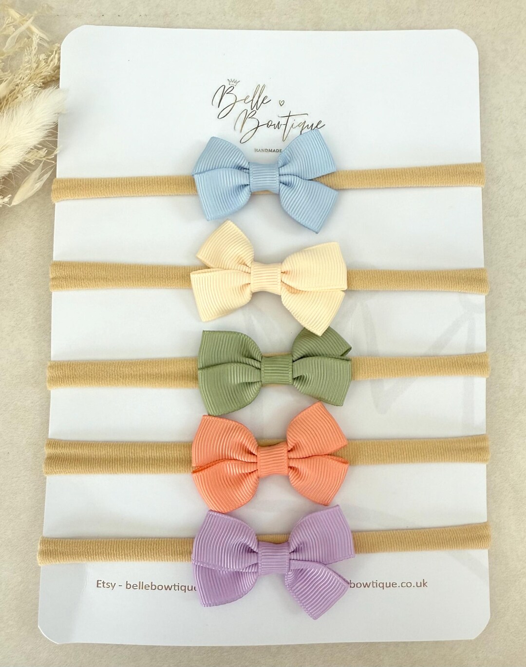 Simple Newborn Baby Bow Headband Ribbon Bow on Soft Nylon Dainty ...