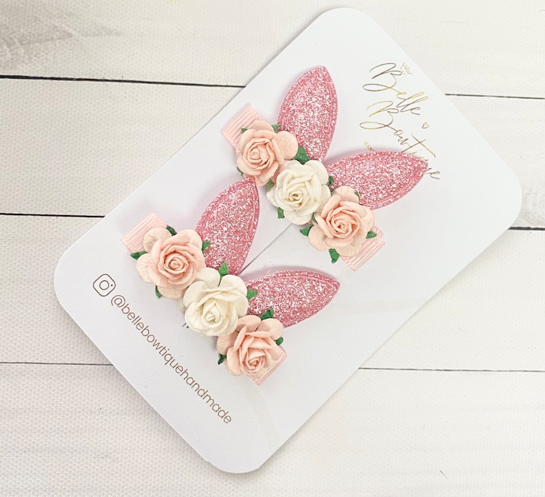 Bunny Rabbit Ears Hair Clip Pink Clip Rabbit Ear Flower - Etsy UK