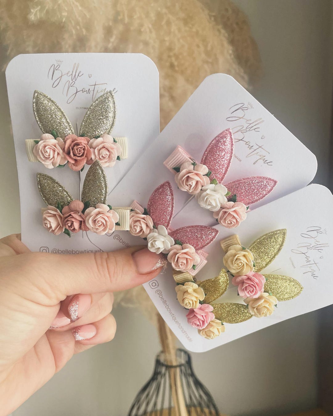 Bunny Rabbit Ears Hair Clip | Pink Clip | Rabbit Ear Flower Clips ...