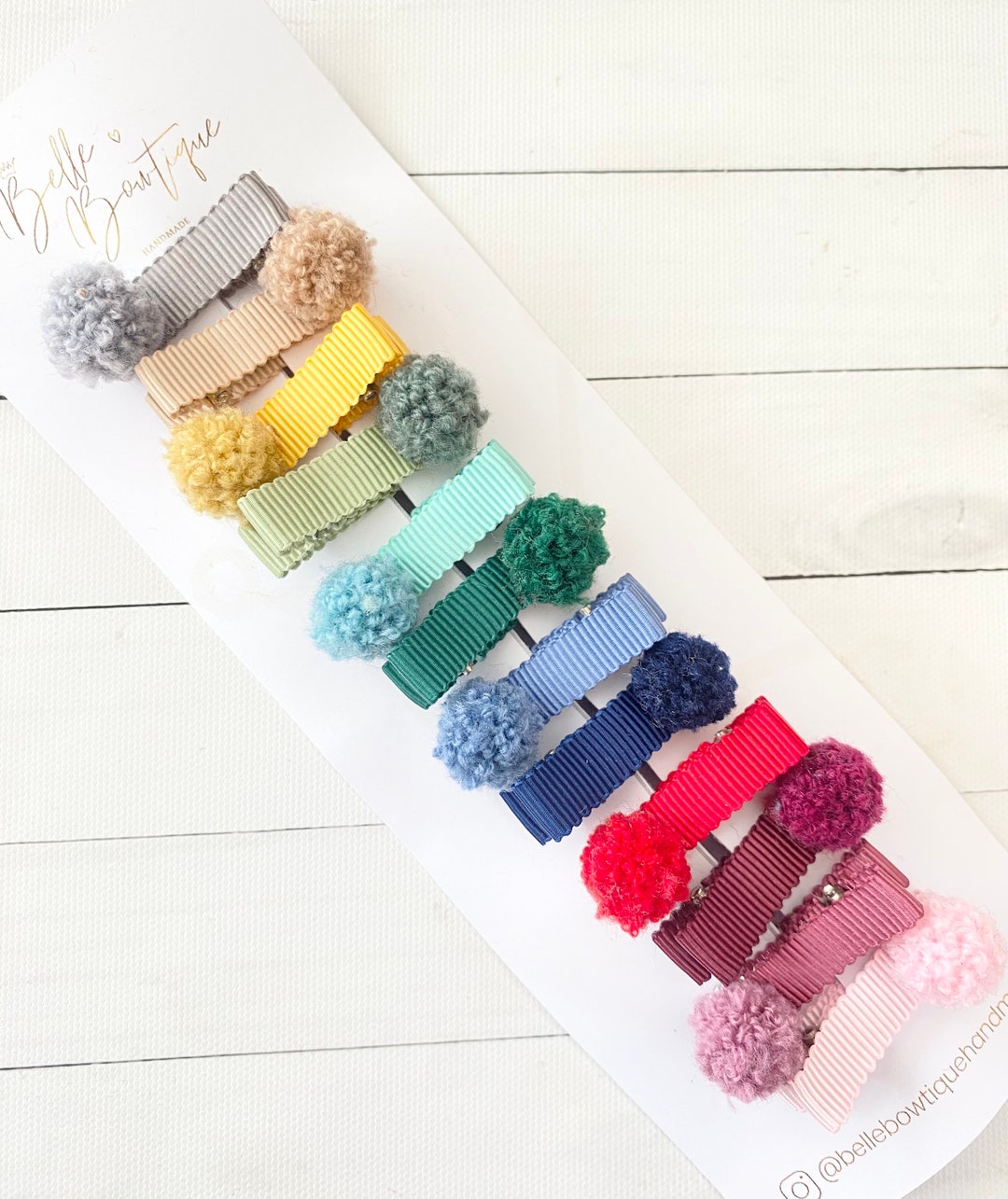 Ribbon Pom Pom Fringe Clips - Toddler Clips - Baby Hair Clips - Small ...