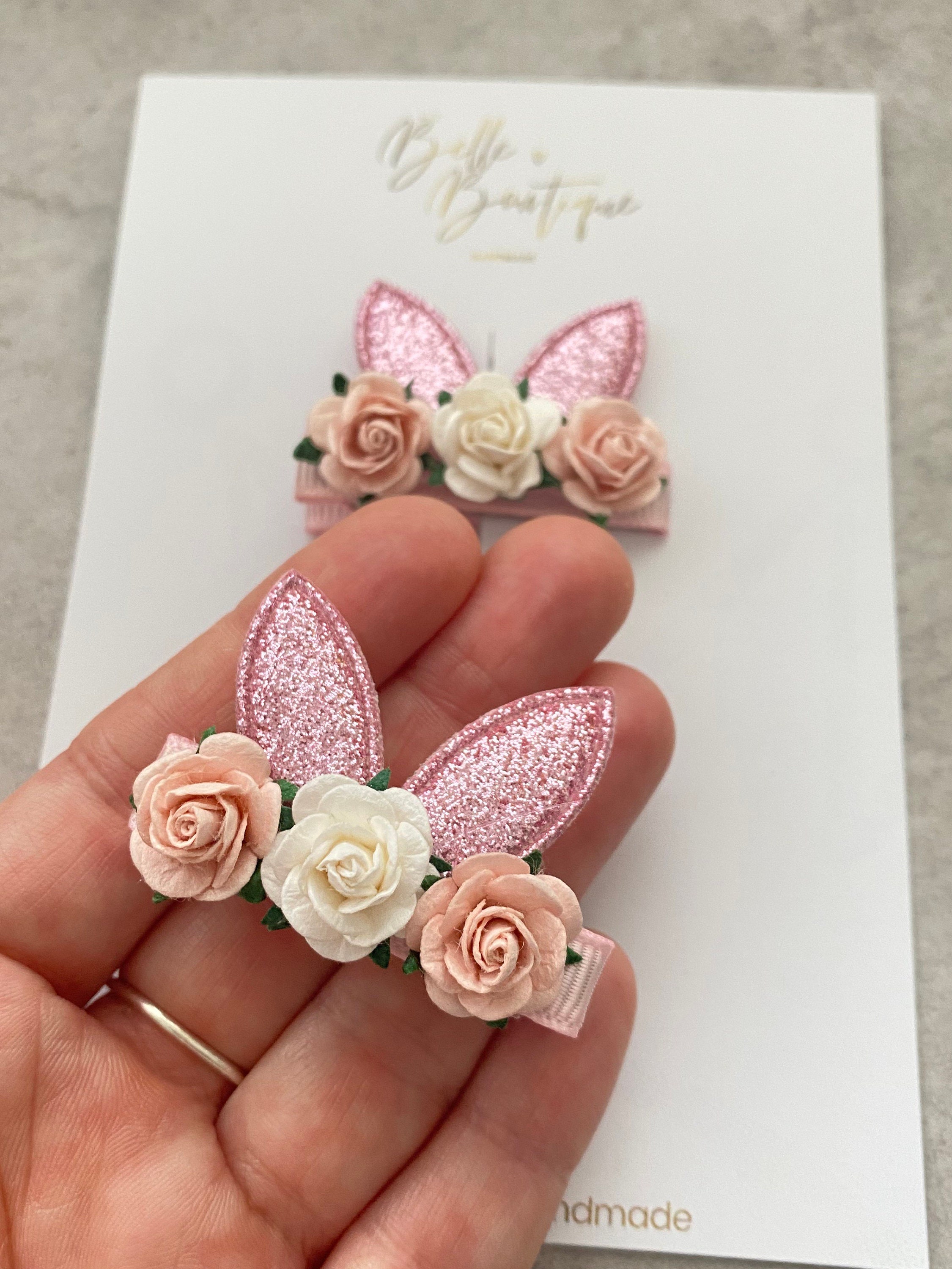 Bunny Rabbit Ears Hair Clip Pink Clip Rabbit Ear Flower - Etsy UK