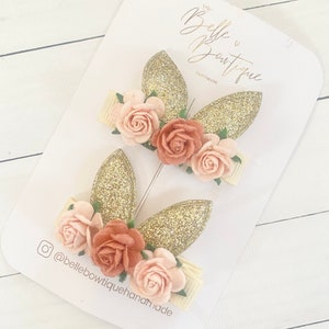Bunny Rabbit Ears Hair Clip | Pink Clip | Rabbit Ear Flower Clips ...