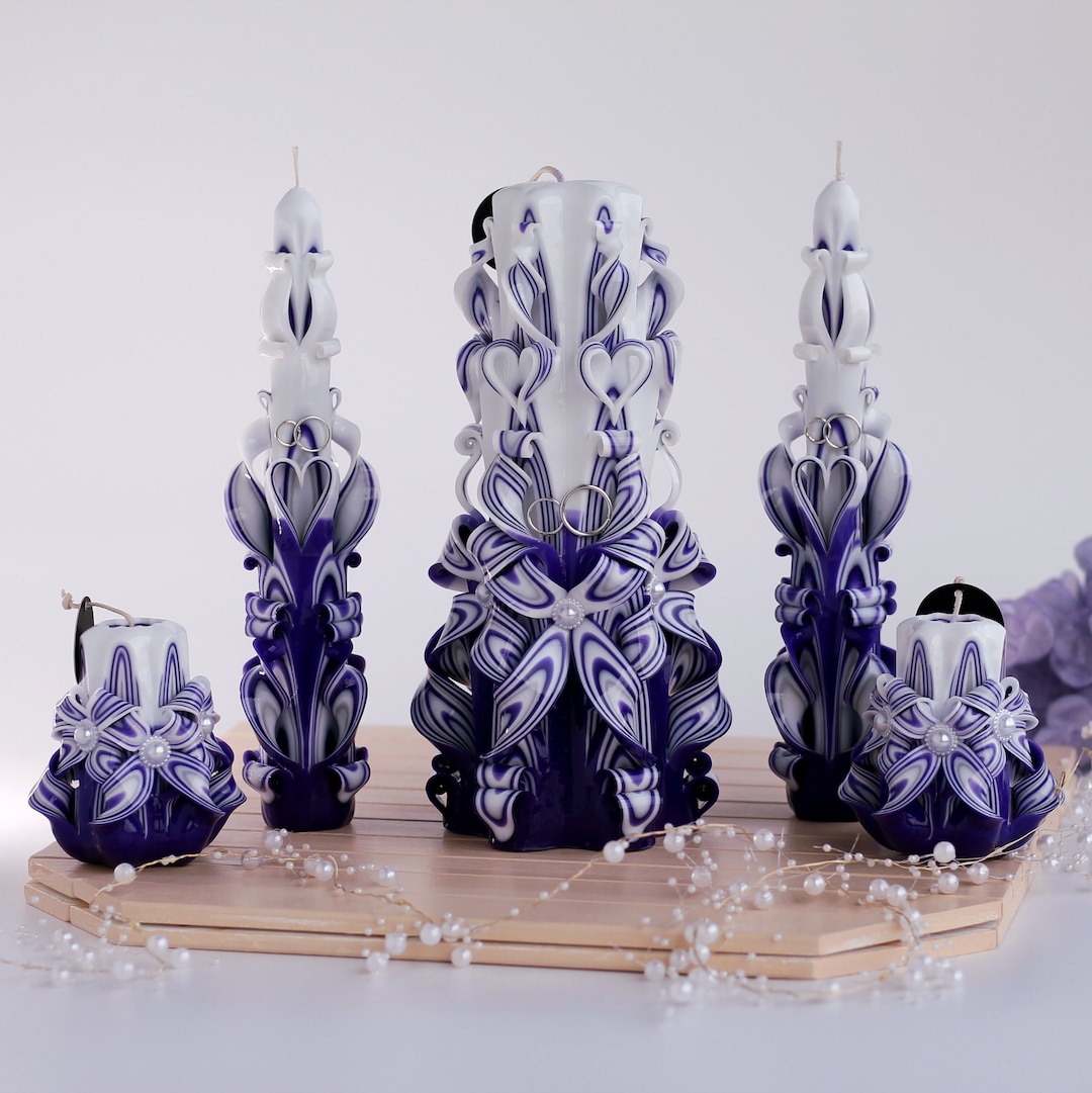 Dark Purple Unity Carved Candle - Wedding Candle Set - Etsy