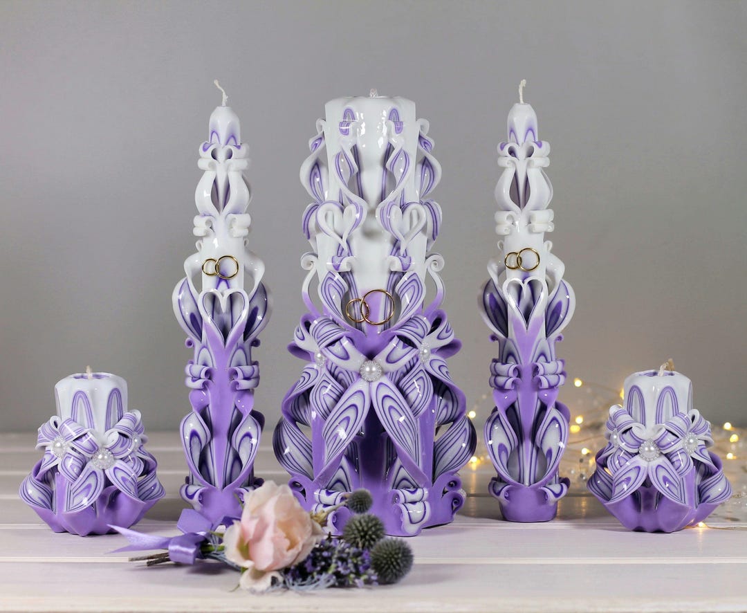 Handmade Carved Wedding Candle Set: Dusty Purple Unity Candles - Etsy