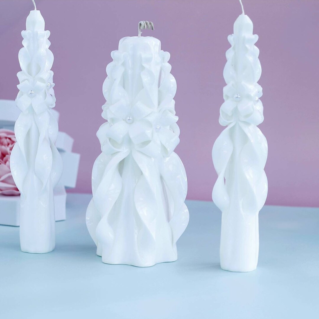 Bow Candle Set for Wedding Ceremony - White Unity Candle With Pillar ...