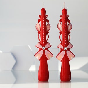 Personalized Wedding Carved Candle Set: Red & White Unity Candles - Etsy
