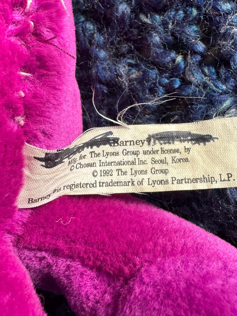 Barney the Dinosaur 1992 Stuffed Animal, Lyons Group - Etsy
