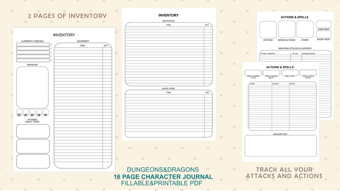 16 Page Digital D&D Character Journal With Complete Character Sheet for ...