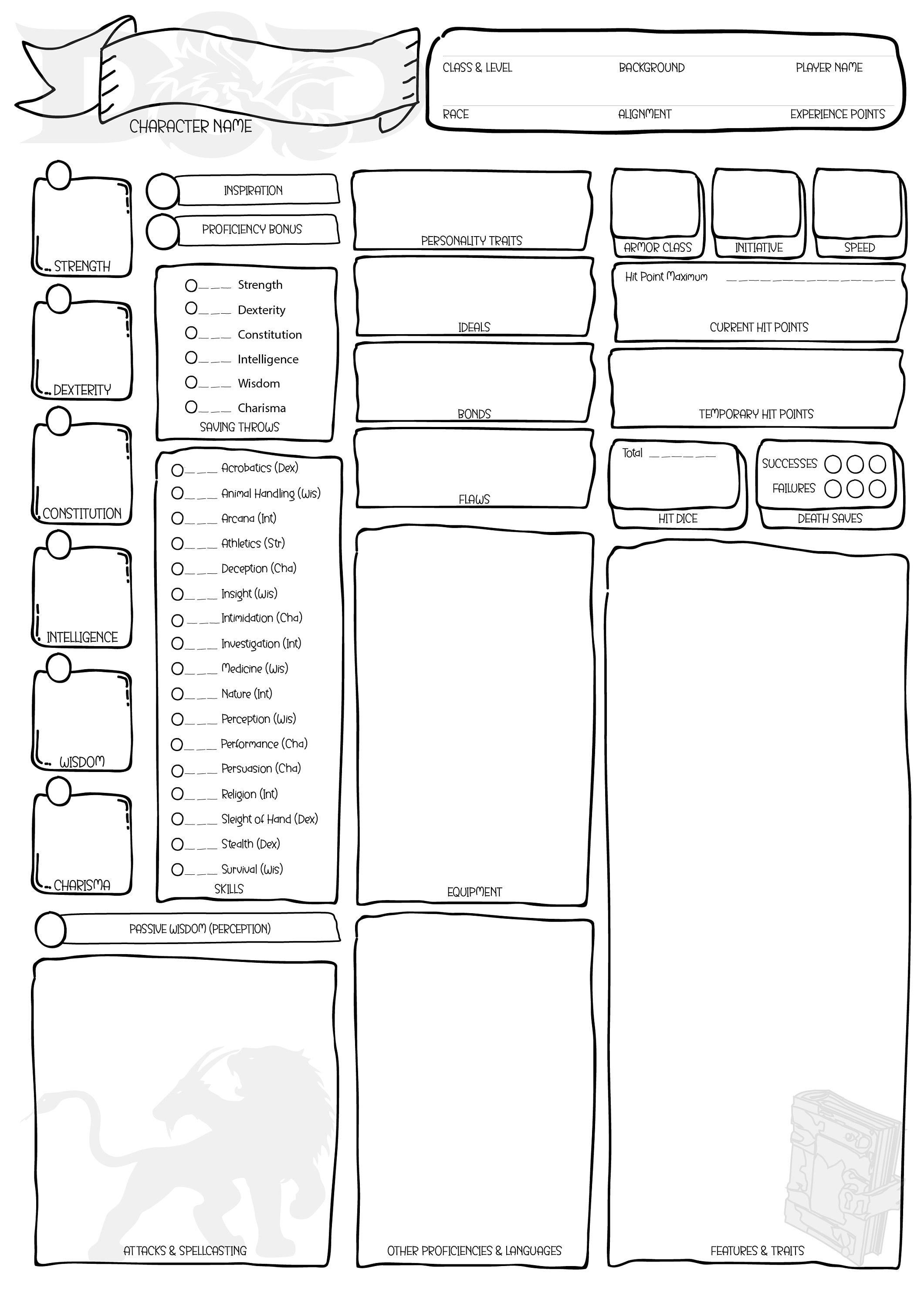 Dnd 5e Character Sheet Simple Pdf For Dungeons And Dragons 5th Edition Fillable Pdf Etsy 