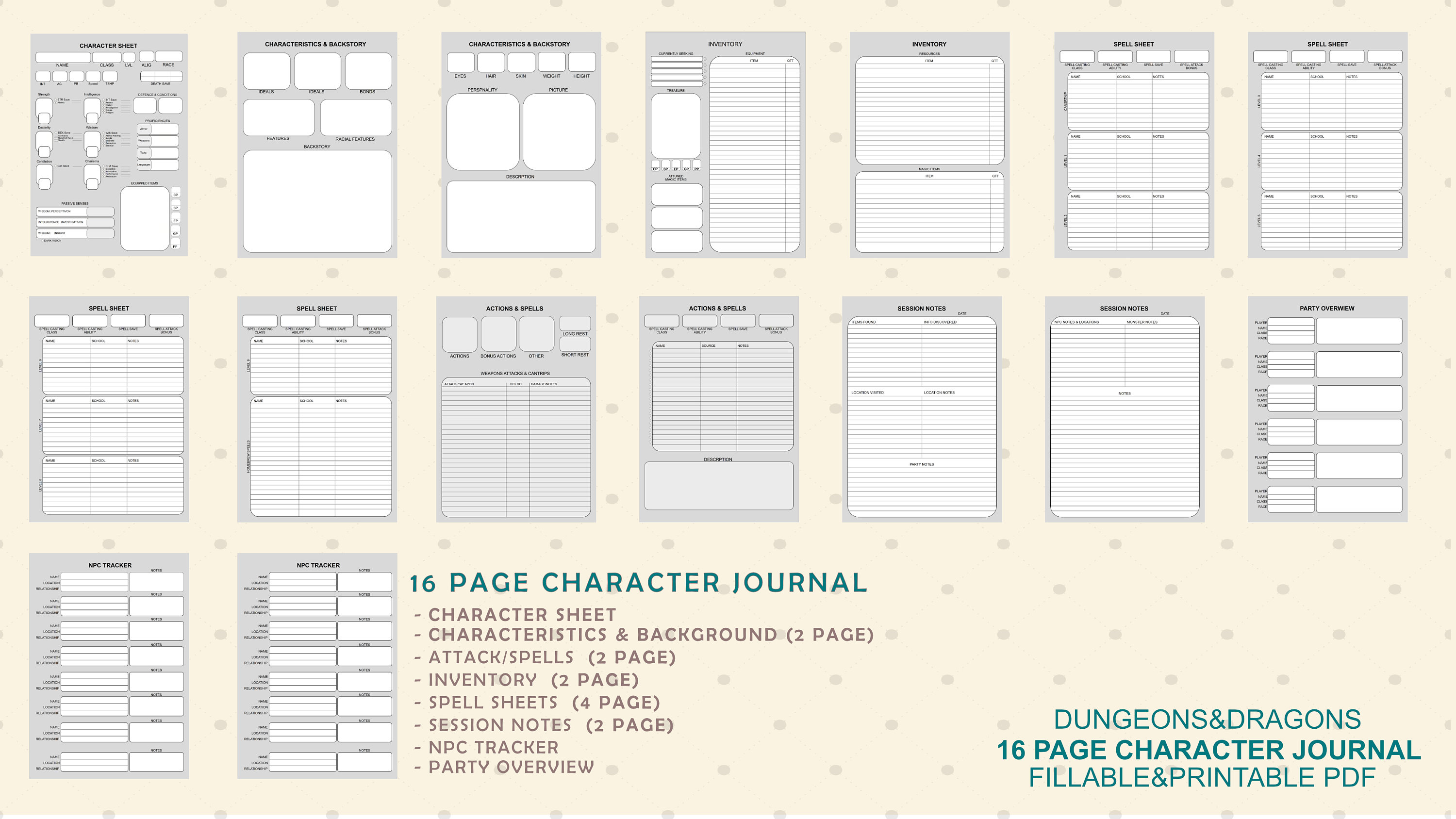 16 Page Digital D&D Character Journal With Complete Character Sheet for ...
