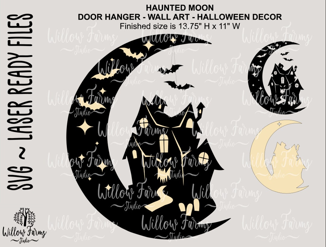 Haunted Moon Door Hanger SVG: Halloween Decor Laser Cut File - Etsy