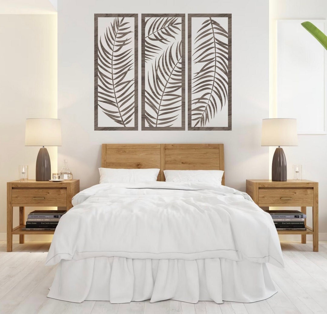 Palm Leaf Panel Triptych Tropical Wall Decor SVG Beach Tropics Ocean Island Wooden Wall Sign ...