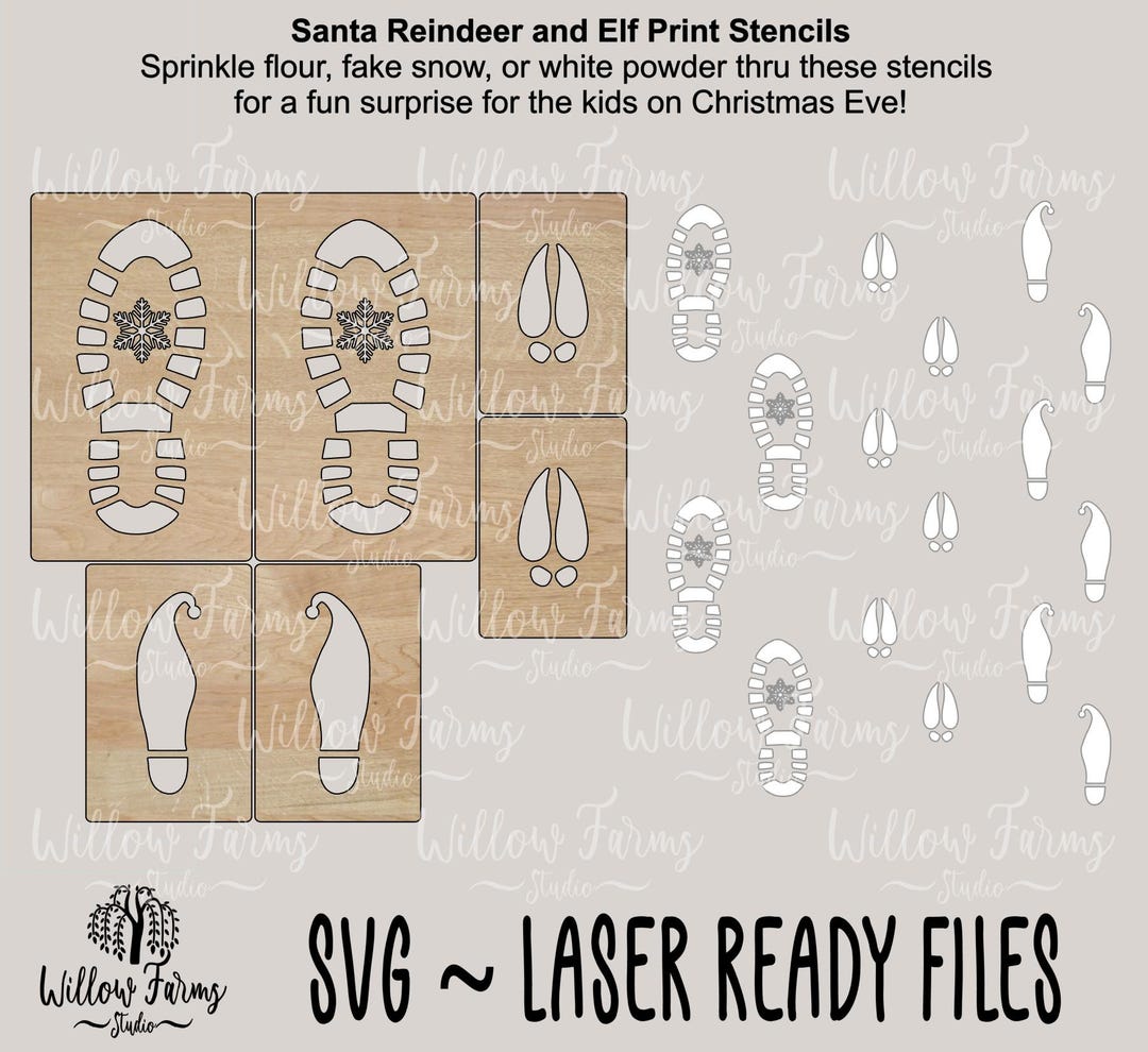 Santa, Reindeer and Elf Foot Print Stencils Christmas Laser Ready Files ...