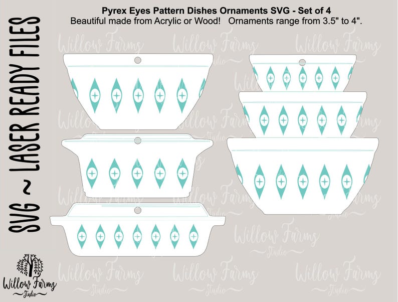 Pyrex Eyes Pattern Inspired Ornament Bundle SVG: Retro Kitchen Decor ...