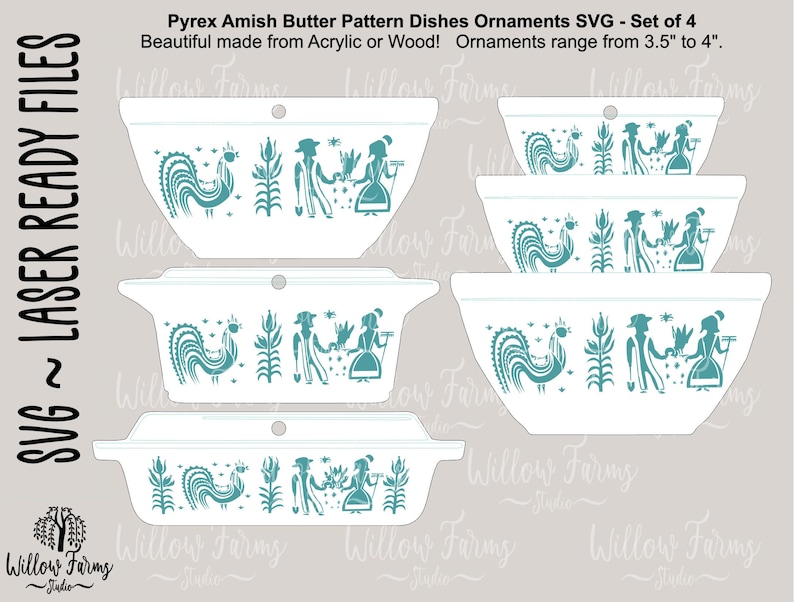 Pyrex Amish Butter Pattern Inspired Ornament Bundle SVG: Retro Kitchen ...