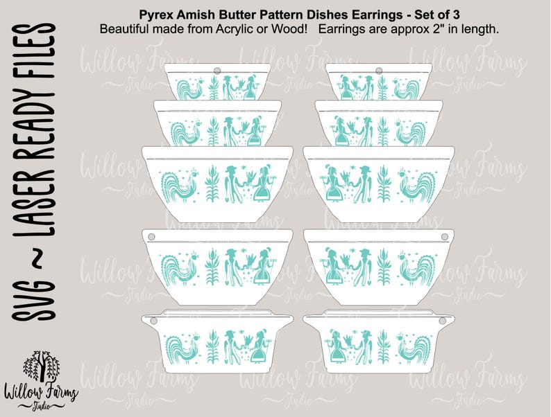 Pyrex Amish Butter Dish Earring SVG Bundle: Retro Kitchen Design ...